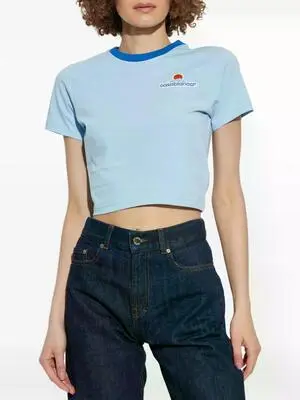 Casablanca Montagne Contrasting-trim Cropped T-shirt - Blue