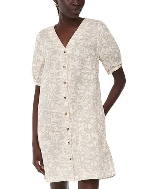 Whistles Palm Print Linen Blend Dress - Ivory/multi