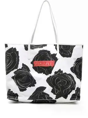 Marni Floral-printed Large Tote Bag - Black