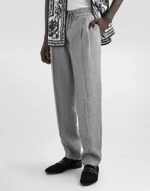 Dolce & Gabbana Washed Linen Canvas Trousers - Grey