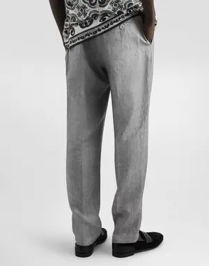 Dolce & Gabbana Washed Linen Canvas Trousers - Grey