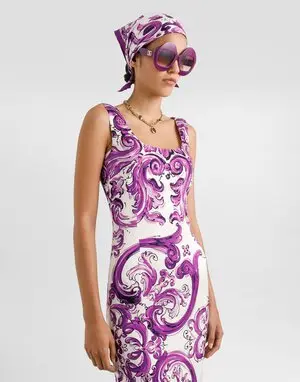 Dolce & Gabbana Majolica-print Long Charmeuse Dress
