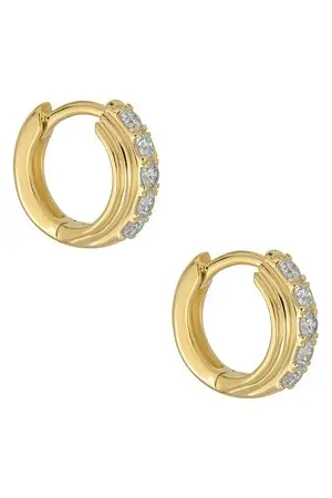 STONE AND STRAND Dainty Boulevard Huggie Earrings - 14k Yellow Gold & White Diamonds