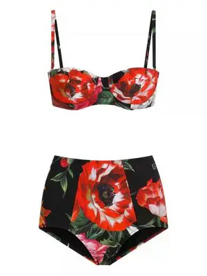 Dolce & Gabbana Floral-print Bikini Set - Black