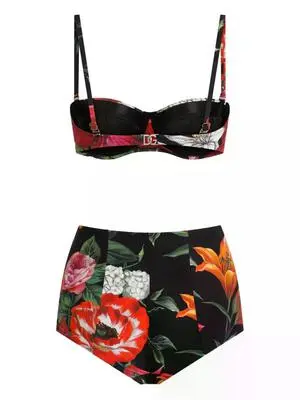 Dolce & Gabbana Floral-print Bikini Set - Black