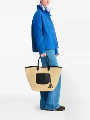 Longchamp Le Pliage Woven Straw Tote Bag - Black