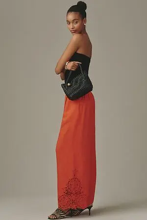 RANNA GILL Linen Blend Embroidered Wide-leg Pants