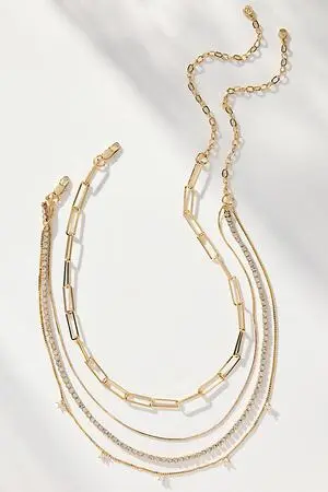 Ettika Mixed Chain And Crystal Necklace Set - Clear
