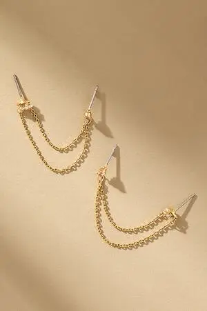 Ettika Double Piercing Chain Dangle Earrings - Gold