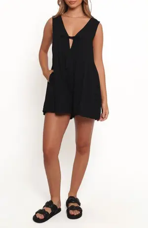 PETAL & PUP Sleeveless Cotton Tie-front Romper - Black