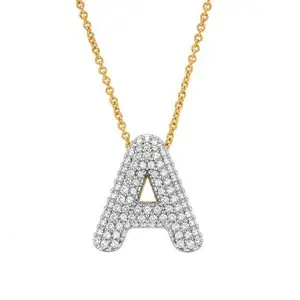 LUVMYJEWELRY 14k Yellow Gold Diamond Initial Pendant Necklace - Gold A