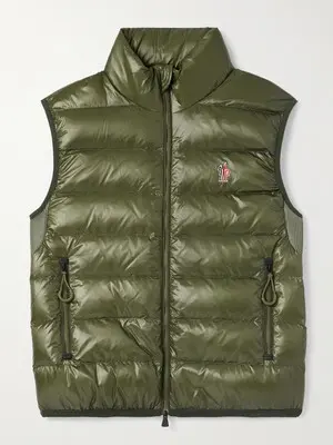 Moncler Logo-appliquéd Mesh-trimmed Quilted Ripstop And Stretch-jersey Down Gilet - Green