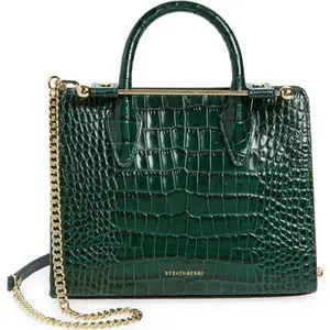 Strathberry Mini Croc Embossed Leather Tote - Bottle Green