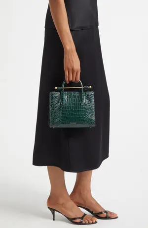 Strathberry Mini Croc Embossed Leather Tote - Bottle Green