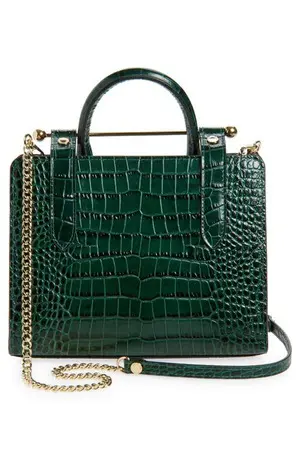 Strathberry Mini Croc Embossed Leather Tote - Bottle Green