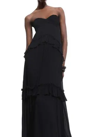 Mango Strapless Ruffle Maxi Dress