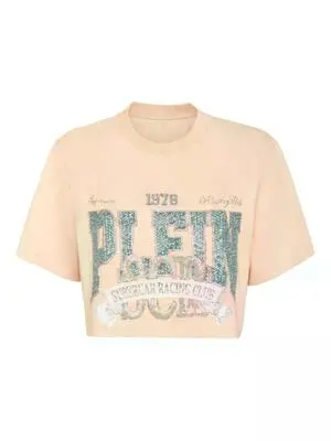 Philipp Plein Vintage-print Cropped T-shirt - Neutrals