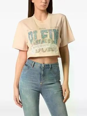 Philipp Plein Vintage-print Cropped T-shirt - Neutrals