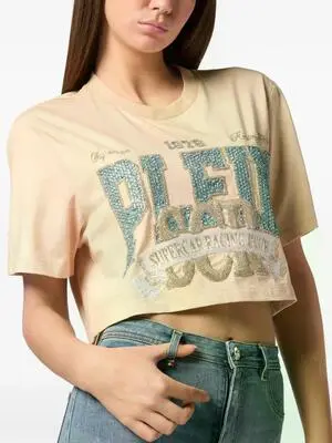 Philipp Plein Vintage-print Cropped T-shirt - Neutrals