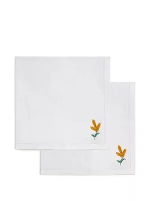 GOHAR WORLD Mimosa-embroidered Napkins - White