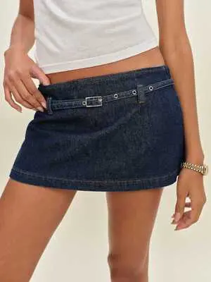 REFORMATION Khloe Low Rise Denim Skort - Blue