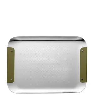 Christofle Leather-trim Club Rectangular Tray