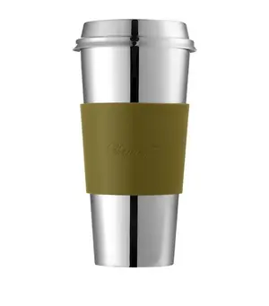Christofle Stainless Steel And Leather Objets Miroir Travel Cup - Silver