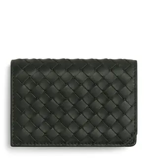 Bottega Veneta Leather Intrecciato Piccolo Card Holder - Green