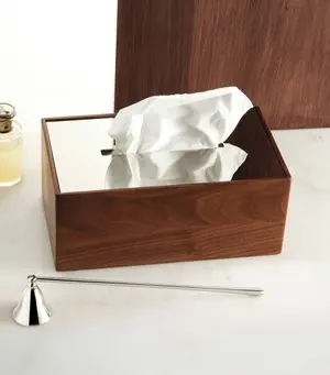 Christofle Walnut-steel Uni Tissue Box