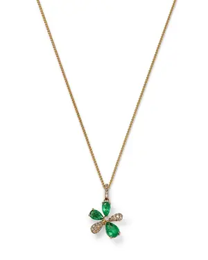 Bloomingdale'S Emerald And Diamond Flower Pendant Necklace - Green/gold