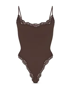 SKIMS Fits Everybody Lace Cami Thong Bodysuit Espresso