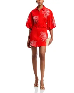 Cinq  Sept Sunburst Rhea Embroidered Dress In Cherry Tomato/White - 58%  Off | Editorialist