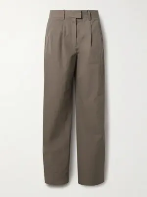 THE ROW Alfidis Pleated Cotton-twill Wide-leg Trousers - Brown