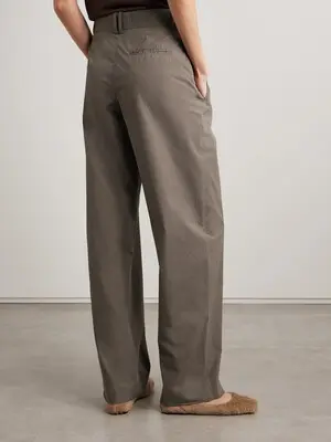 THE ROW Alfidis Pleated Cotton-twill Wide-leg Trousers - Brown