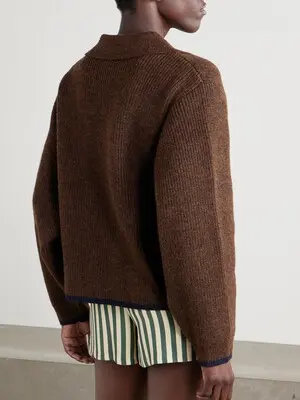 DEIJI STUDIOS Two-tone Ribbed-knit Cardigan