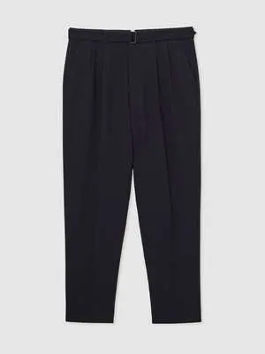 REISS Wool-blend Tailored Trousers - Navy