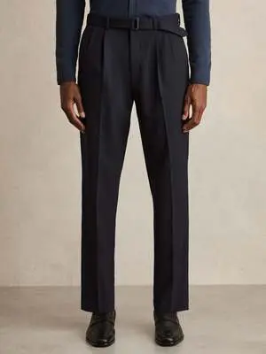 REISS Wool-blend Tailored Trousers - Navy