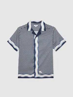 REISS Vanpelt Oe Vanpelt Geometric-print Cuban-collar Shirt