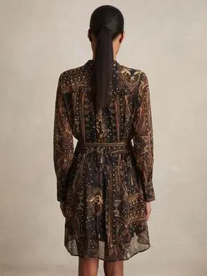 REISS Botanical-print Chiffon Mini Dress