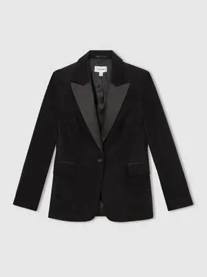 REISS Adaline Velvet Single-breasted Blazer