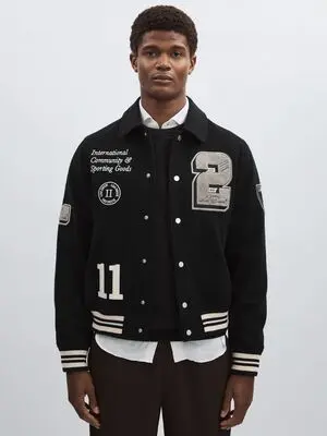 LES DEUX Wool-blend Varsity Jacket - Black