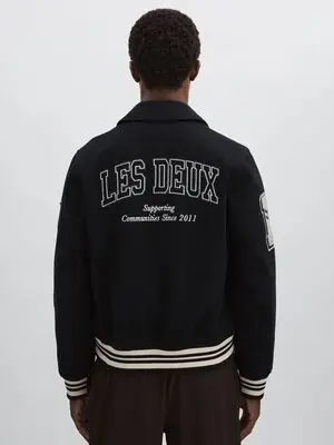 LES DEUX Wool-blend Varsity Jacket - Black