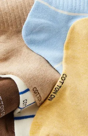 COTTON ON 5-pack Quarter Crew Socks - Beige Blue Stripe Mix