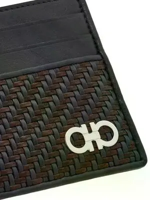 FERRAGAMO Gancini Woven-panel Card Case - Brown