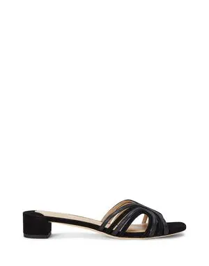 Ralph Lauren Suede And Leather Multistrap Square Toe Block Heel Sandals