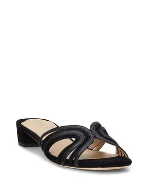 Ralph Lauren Suede And Leather Multistrap Square Toe Block Heel Sandals