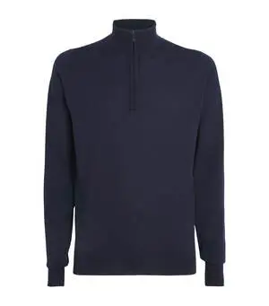 John Smedley Merino Wool Quarter-zip Sweater - Navy
