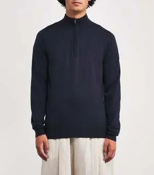 John Smedley Merino Wool Quarter-zip Sweater - Navy