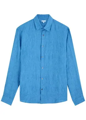 Sunspel Linen Shirt - Blue