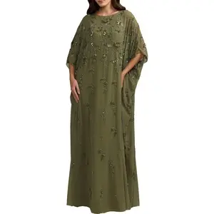 Mac Duggal Embellished Mesh High Neck Trapeze Gown - Olive